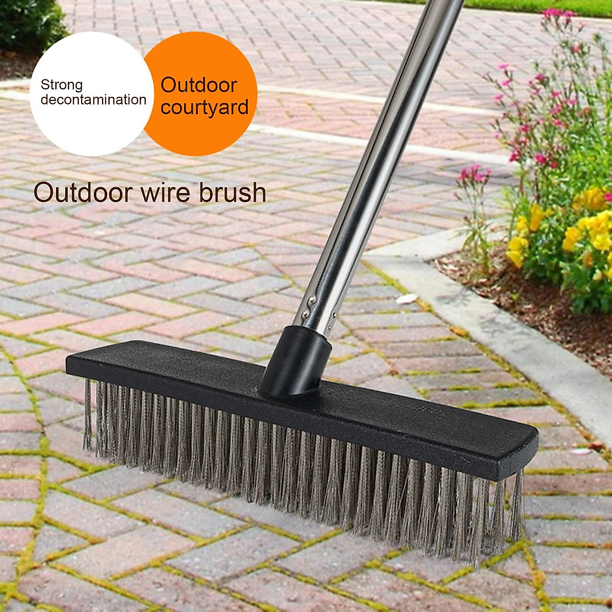 Shulemin Floor Scrub Brush Push Broom Floor Scrubber Cleaning Brush Outdoor Broom Telescopic Handle Long Handle Wire Brush for Cleaning Patio Bathroom Garage Kitchen Wall Deck Tub Tile 27cm