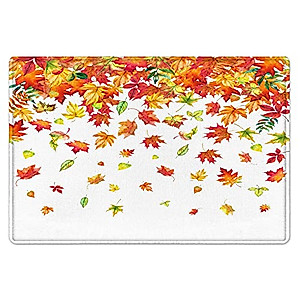 HVEST Fall Maple Leaves Memory Foam Bath Mat, Autumn Red Maple Leaves on White Background Non Slip Bath Rug Kitchen Mat Door Mat Washable Absorbent Bathroom Décor Rug, 16 X 24 Inches