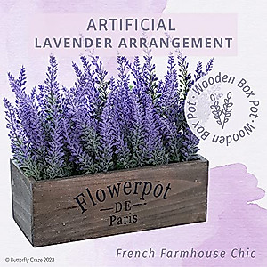 Butterfly Craze Artificial Lavender Plants in Rustic Wooden Planters - Lifelike, Stunning Faux Silk Purple Flowers Perfect for Elevating Your Patio, Home Décor, or Office, Large Dark Brown Pot