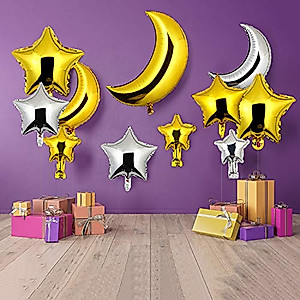 60 Pieces Large Moon Foil Balloons 18/ 36 Inch Moon Balloons 5/ 10/ 18 Inch Silver Gold Foil Star Balloons Mylar Balloons for Party Decoration Baby Shower Birthday