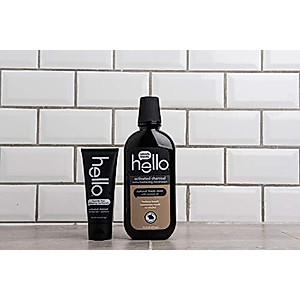 Hello Activated Charcoal Starter Kit Fluoride Free SLS Free Whitening Toothpaste Extra Freshening Mouthwash 2 Charcoal Bristle BPAFree Toothbrushes, Black, 1 Count