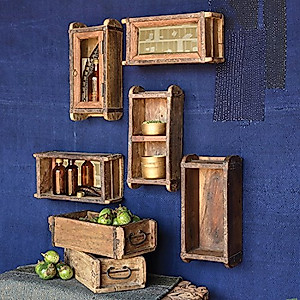 MY SWANKY HOME Vintage Wood Brick Mold Shadow Box Cabinet| Wall Shelf Door Hanging Rustic
