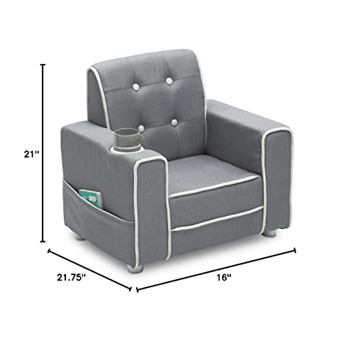Delta Children Chelsea Kids Upholstered Chair with Cup Holder, Soft Grey