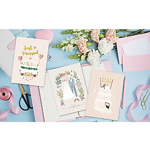 Wedding Cards for the Bride and Groom with Envelopes 5”x7”, Pack of 10 Assorted Cards, Blank Notes for Wedding Congratulations Card Bridal Showers Engagement Parties, Chic Designs with Real Gold Foil