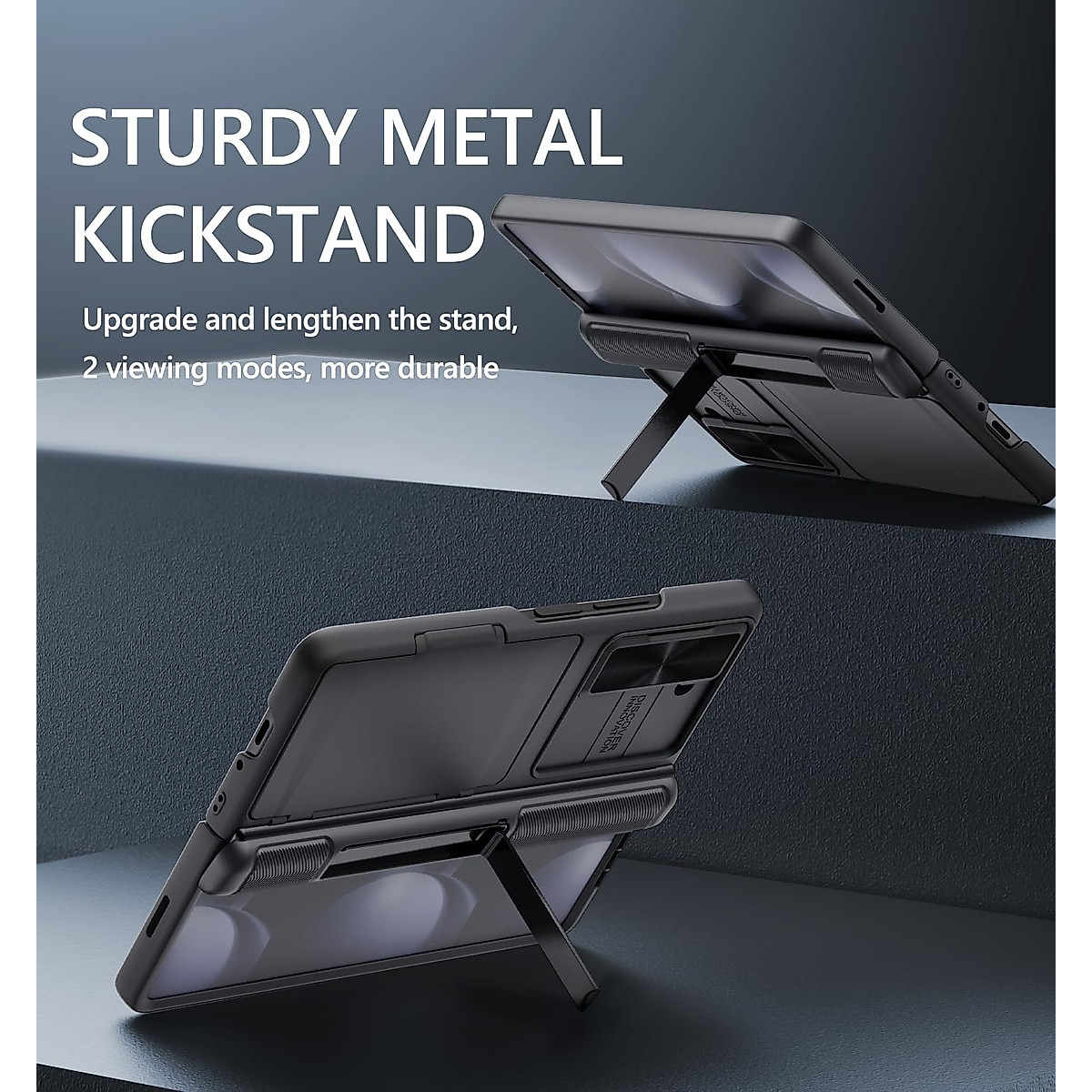 GBEE for Samsung Galaxy Z Fold 5 Case with Kickstand & Screen Protector & Card Holder & Sliding Camera Cover & Hinge Protection, Durable Rugged Stand Wallet Phone Case for Galaxy Z Fold 5 2023, Black