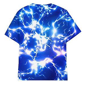 EOWJEED Kids T Shirts for Boys Girls Shirt 3D Blue White Lightning Graphic Printing Classic Crewneck Design Youth Teen Tee 8-10 Years