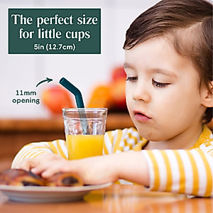 Simka Rose Silicone Straws - Reusable, Short, Bendy Kids Straws - BPA Free,Baby & Toddler Straw Set with Cleaning Brush - 5-inch, Multicolor