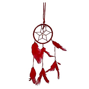FIKIMOS Dream Catchers Wall Decor, Handmade Feather Bedroom Home Car Decor Nursery Room Hanging Decoration (3" Red Ring)