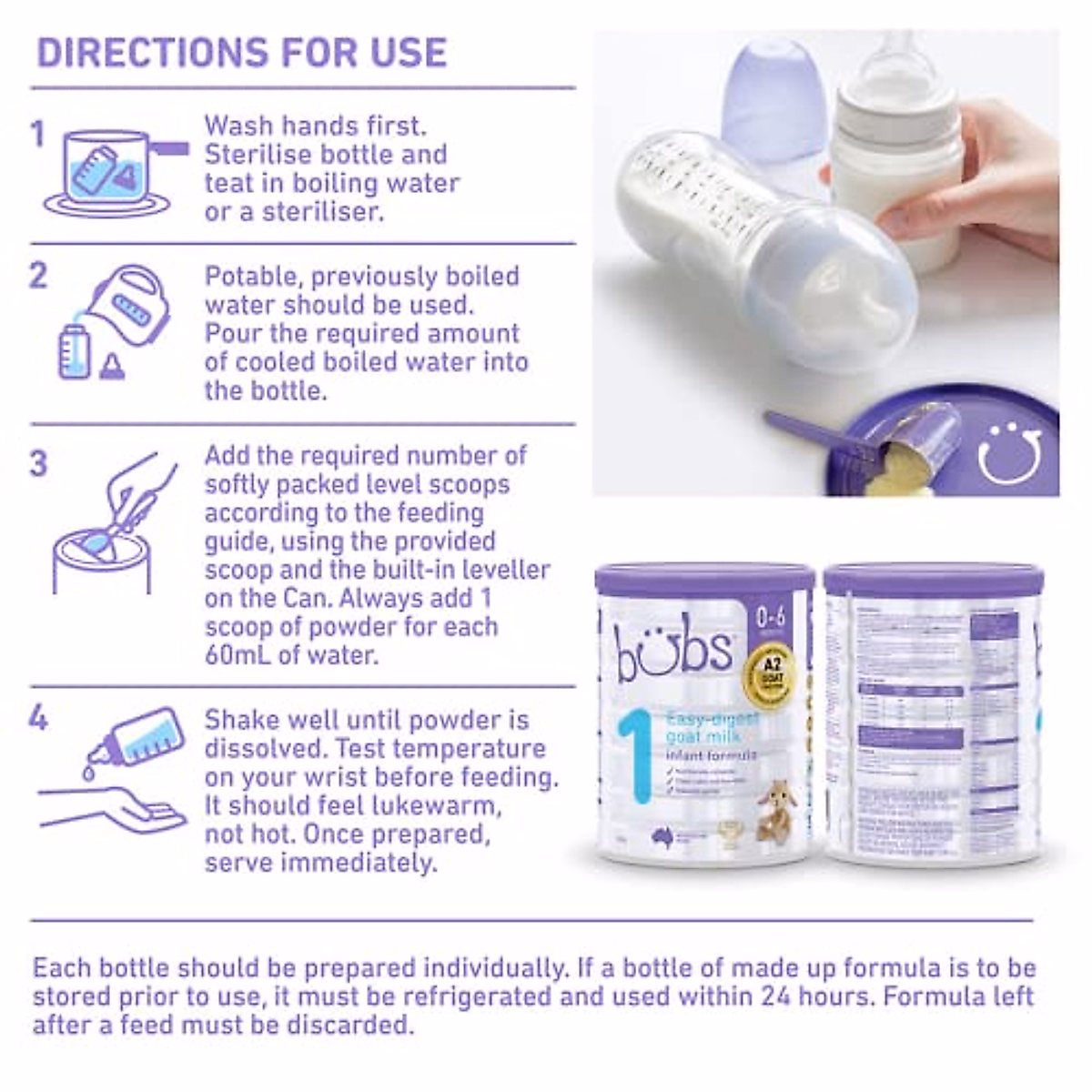 Bubs Goat Milk Infant Formula Stage 1, Infants 0-6 months, Made with Natural Goat Milk, 28.2 oz