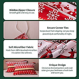 MILDLY Christmas Duvet Cover Set - 100% Brushed Microfiber Snowflake Reindeer Printed Winter Theme Comforter Cover Set