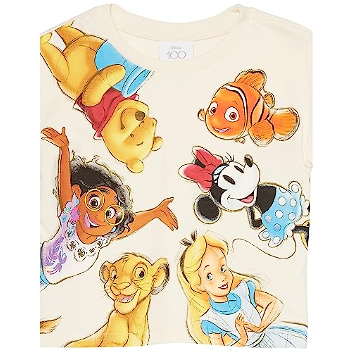 Disney Girls D100 Multi Character French Terry - Minnie, Stitch, Mirabel, Tinkerbell Tee & Short Set, Ivory, 7-8 US