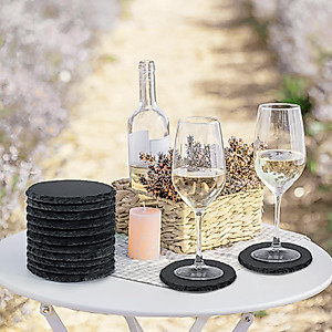 48 Pcs Coasters for Drinks, MAPRIAL 4 Inch Slate Coasters Black Stone Coaster Set Round Natural Handmade Rustic Rock with Anti-Scratch Bottom for Coffee Table, Home Decor, Cup, Bar, Housewarming Gifts