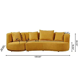 WILLIAMSPACE 109.84" Modern Curved Sofa Couch with 360° Swivel Arm Chair, Modern Upholstery Boucle Sofa 3 Seat Couch with 4 Throw Pillows, Luxury Curved Couch for Living Room Apartment (Yellow)