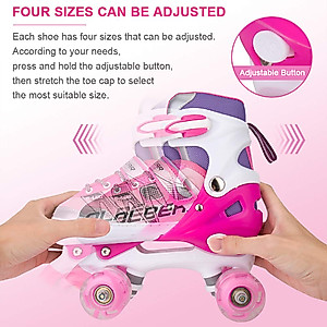 Sowume Adjustable Kids Roller Skates for Girls and Women, All 8 Wheels of Girl's Skates Shine, Safe and Fun Illuminating for Beginner