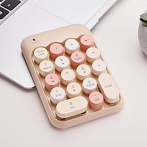 Lomiluskr Wireless Numeric Keypad with 2.4G USB Receiver, Cute Colorful Round Keycaps, Portable Financial Accounting Numpad Number Keyboard, Suitable for PC, Laptop (Milk Tea)