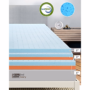 BedStory 4 Inch Memory Foam Mattress Topper Full, Gel Copper Infused Bed Toppers, Medium Firm Foam Mattress Topper with Removable Cover
