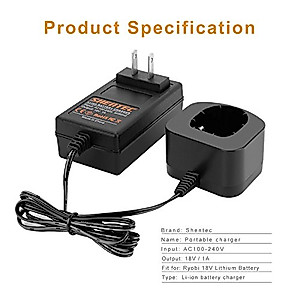 Shentec 18V Lithuim Charger p118 p117 Compatible with Ryobi 18V Li-ion Battery P118b P102 P103 P104 P105 P106 P107 P108 P109 BPL-1815 BPL-1820G BPL18151 (Not Compatible with Ni-MH/Ni-Cd Battery)