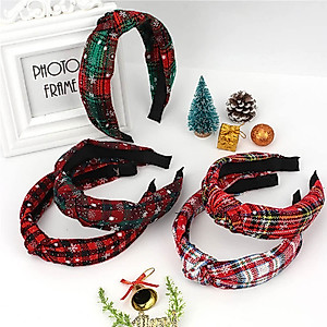 KizBruo 2PCs Christmas Wide Knotted Plaid Headbands Fashion Vintage Turban Hair Band Retro Criss Cross Christmas St. Patrick's Day Headband for Women Girl Xmas Hair Accessories