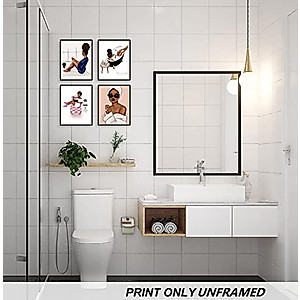 Quzenu African American Wall Art Black Woman Canvas Prints Pictures Room Decor for Women Black Girl Wall Decor African Art for Bathroom Decor