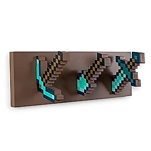 Ukonic Minecraft Diamond Tool Wall Coat Hooks Storage Rack Organizer | Freestanding Hat and Coat Rack Wall Mount, Home Decor Room Essentials | Video Game Gifts and Collectibles