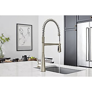Moen Sleek Spot Resist Stainless One Handle Farmhouse Spring Pulldown Kitchen Faucet with Power Boost for a Faster Clean, 5925SRS