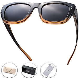 The Fresh High Definition Polarized Wrap Around Shield Oversized Sunglasses for Large Prescription Glasses - Gift Box Package (F606-Crystal Black/Brown for Large Glasses, Grey)