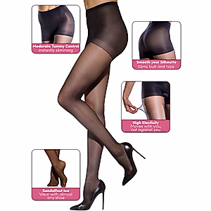Silkies Women's Control Top Pantyhose with Run Resistant, Light Support Legs - Large Navy