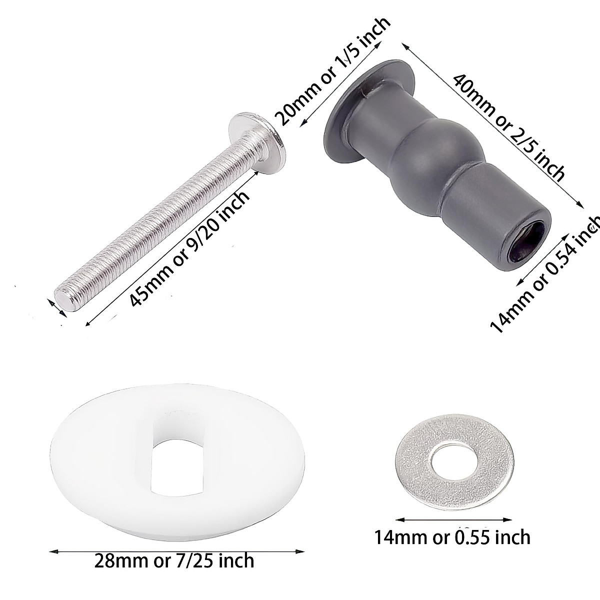 4 Pack Toilet Seat Hinge Bolt Screws,Toilet Seat Fixings Fix Expanding Rubber Top Nuts Screws,Hardware Replacement Parts Kit