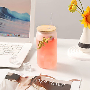 YOUKE OLA 20 Pack Sublimation Blank Beer Glass Cup Can Shaped Frosted with Bamboo Lids Borosilicate Glasses Tumbler Mason Jar Cups Mug with Glass Straw for Beer, Juice, Soda, Iced Coffee, Drinks 16oz