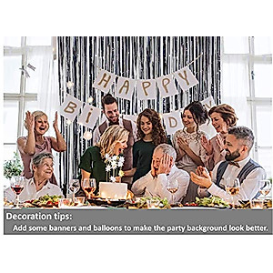 Vanujoy 3 Pack Black Foil Fringe Backdrop Curtains Party Decoration - Tinsel Party Door Fringe Curtain Backdrop for Birthday Bachelorette Party Engagement Bridal Shower Graduation Decoration