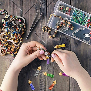 Duufin 200 Pieces Keychain Tassels Bulk Leather Tassel Colored Tassel Pendants for DIY Keychain and Craft, 40 Colors (Gold Cap)