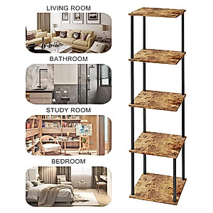 POBOMULI 46" Narrow Bookshelf, 5-Tier Tall Bookcase Small Space, Corner Book Shelf Slim Storage Display Rack Living Room Bedroom Study Office, Rustic Brown