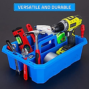 CANOPUS Storage Tray Tote with Functional Holes 2 PCs Plastic Cleaning Caddy with Handle, Portable Cleaners Caddy, Undersink Storage for Kitchen, Shoe Cleaning Box, Cleaning Products Organizer, Blue