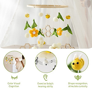 Baby Crib Mobile for Boys Girls/Bees Nursery Mobile/Nursery Cot Mobile/Gender Neutral Felt Ball Mobile/Ceiling Mobile