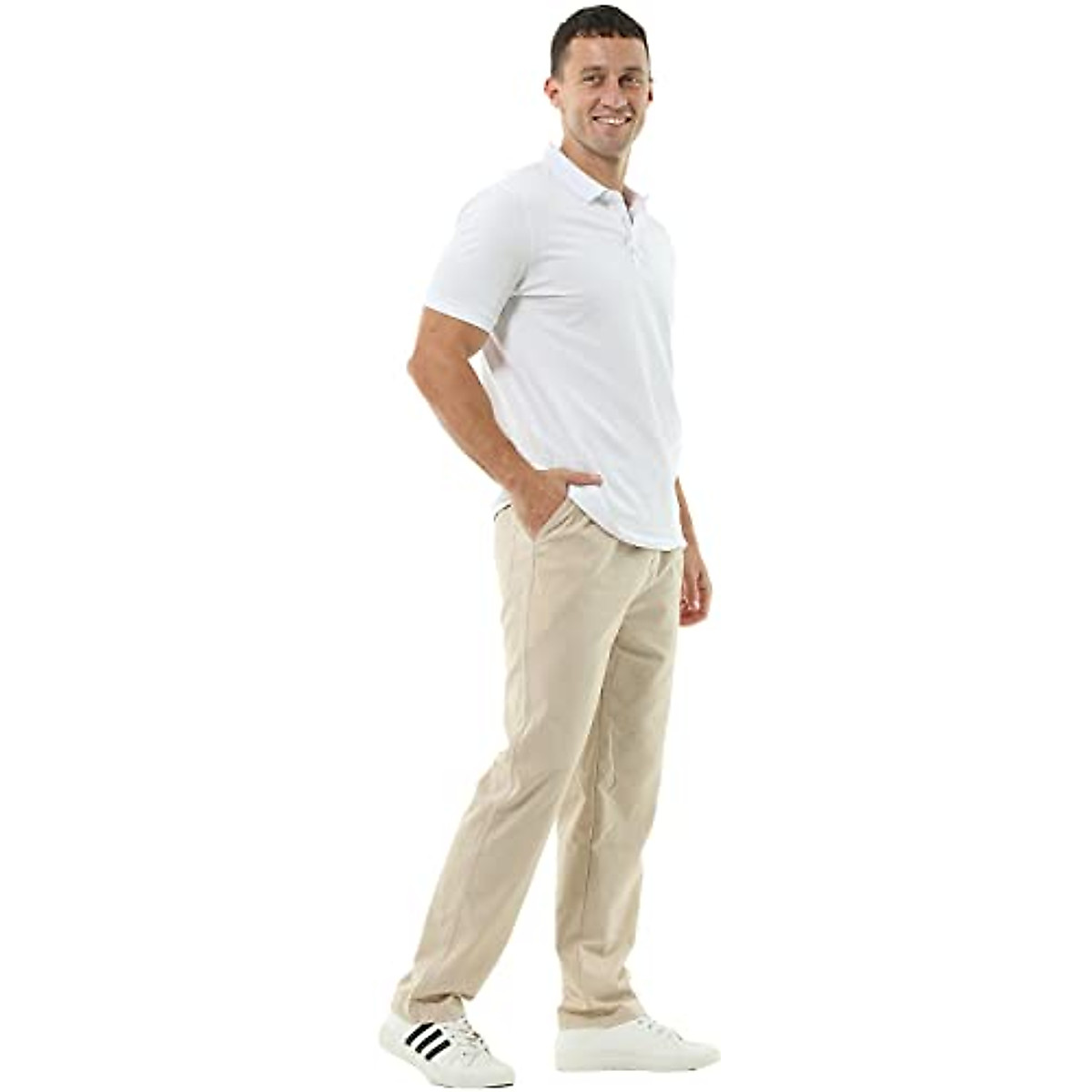 HOEREV Men Casual Beach Trousers Linen Summer Pants, Beige, Large