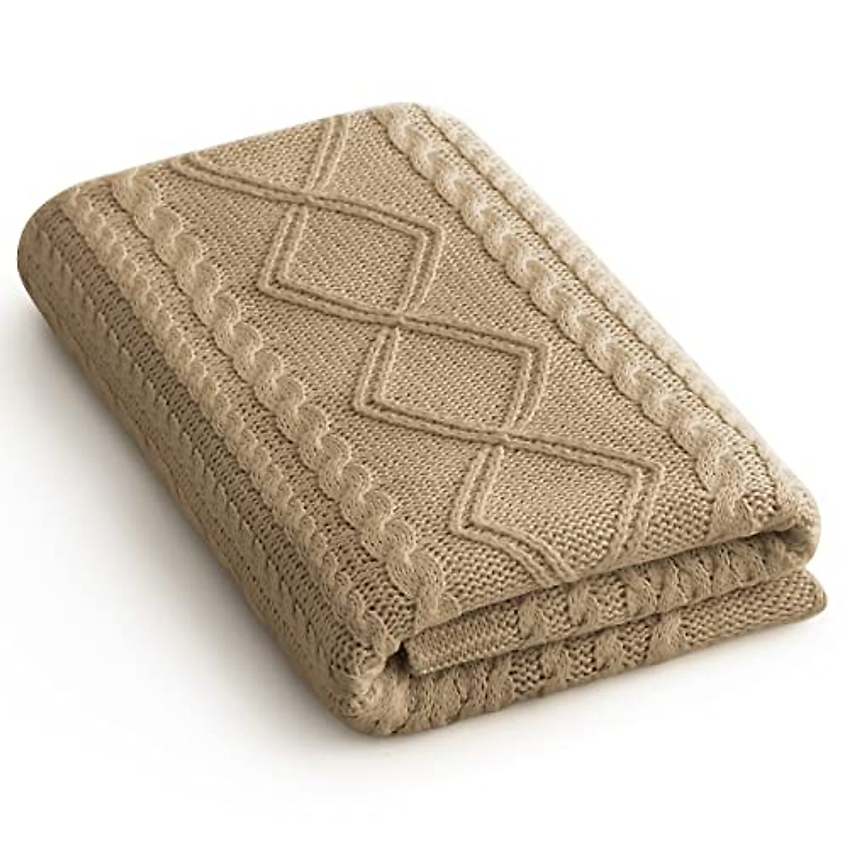 RUDONG M Taupe Cable Knit Throw Blanket, Textured Decorative Throw Blanket, Cozy Knitted Blanket for All Seasons, Lightweight Warm Soft Throw Blanket for Couch, Bed, Sofa 50 x 60 Inch