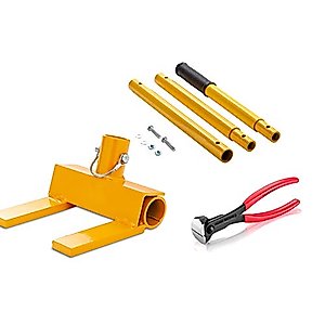 Pallet Buster Deluxe with Nail Cutting Pliers | 41" Collapsible Handle - Deck Wrecker - Best Wrecking Bar for Breaking Pallets - Steel Head - 2 Secure Locking Pins - Yellow - Molomax