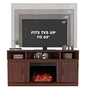 EROMMY 59'' Fireplace TV Stand with 23'' Electric Fireplace Insert, Entertainment Center with Adjustable Shelves, TV Console for TVs up to 65'' for Living Room, Bedroom, Office, Rustic Walnut