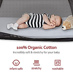 Travel Crib Sheet 100% Organic Cotton Fits Guava Lotus, Baby Bjorn, Dream on Me Travel Crib Light Playard, Ultra Soft Breathable Sheet, Unisex, Boys & Girls