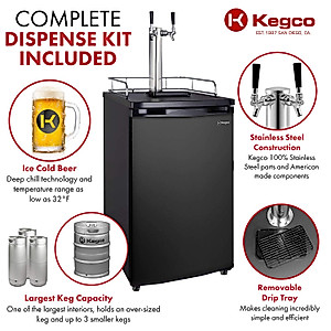 Kegco K199B-2P Kegerator Two Keg Beer Cooler - Premium Double Faucet D System Kit - Black Door