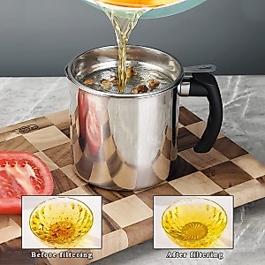 Berglander Bacon Grease Container With Strainer 47oz/1.4L, Stainless Steel Oil Storage Container with Fine Mesh Strainer Dust-proof for Storing Frying Oil and Cooking Fat, Cooker Accessories