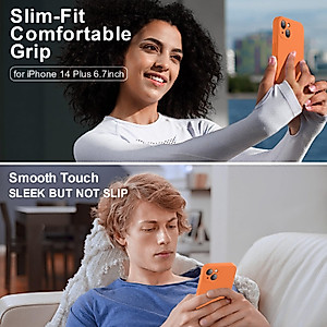Vooii Compatible with iPhone 14 Plus Case with Screen Protector, Upgraded Liquid Silicone with [Camera Protection] [Soft Anti-Scratch Microfiber Lining] Phone Case for iPhone 14 Plus - Bright Orange