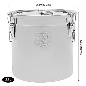 Titunjian Stainless Steel Canisters Food Storage Containers With Lids Kitchen Airtight Canisters Food Storage Bucket for Rice Cereal Grain Bean Flour Oil Sugar Milk (33L)