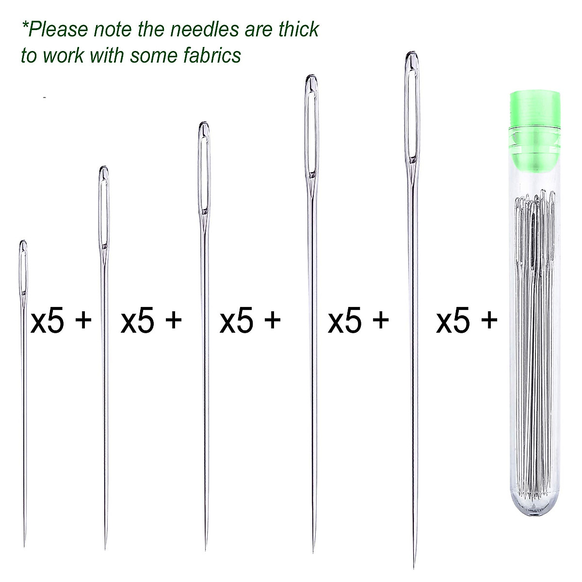 25 Large Eye Stitching Needles - 5 Sizes Big Eye Hand Sewing Needles in Clear Storage Tube