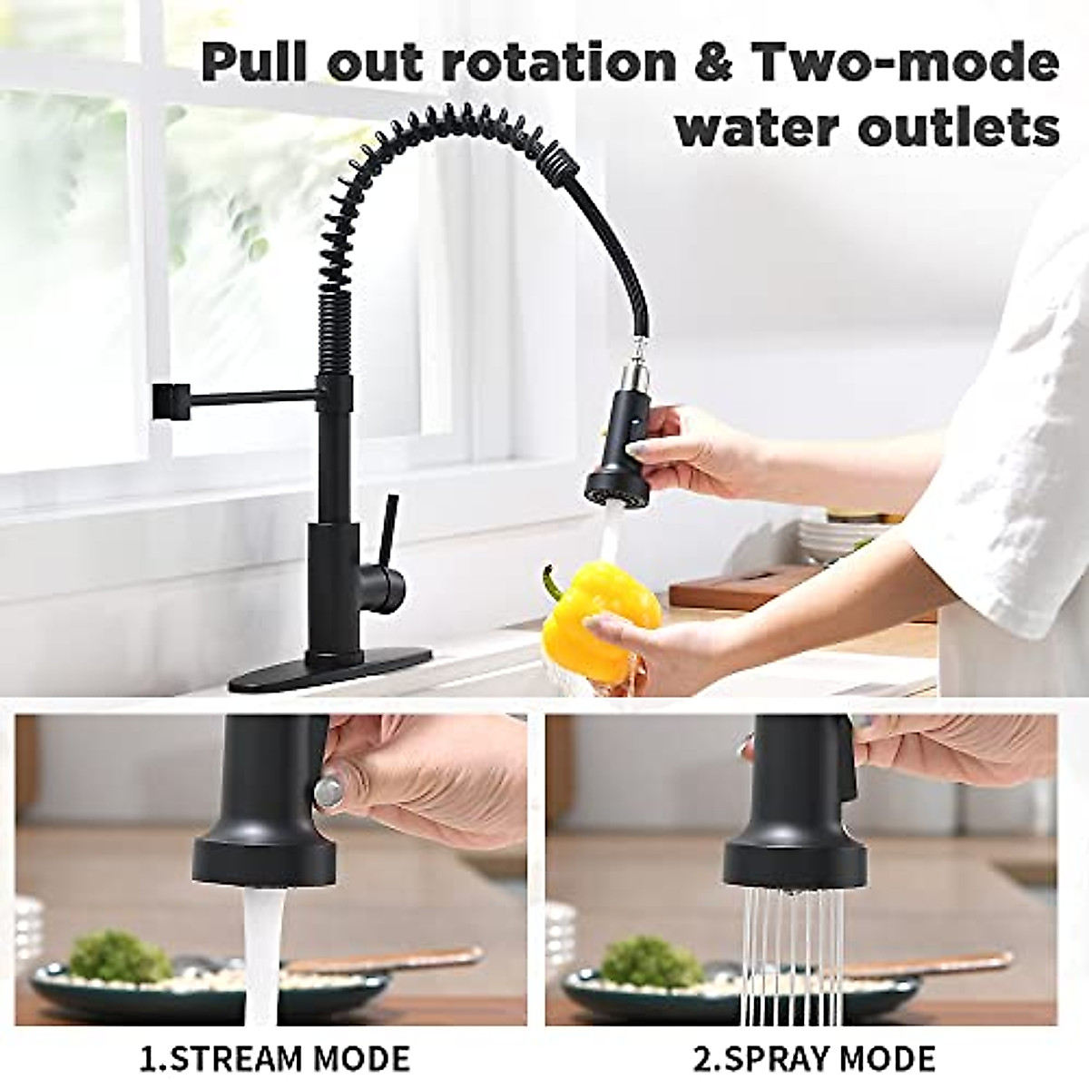 Black Kitchen Faucet Kitchen Sink Faucet with Sprayer - Kitchen Faucet with Pull Down Sprayer