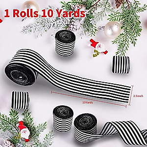 MuRealy Ribbon for Crafts Wired - Black and White Striped Polyester Wired Ribbon, 10 Yards 2.5 Inch Wired Ribbon, Christmas Ribbon Wired, Craft Ribbon for DIY Packaging, Wreath and Bow Decorative