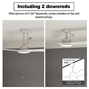 Wozzio 52 Inch Ceiling Fans with Lights Remote Control,White Modern Ceiling Fan 22W Dimmable LED Light,3 Reversible Blades,DC Motor 6 Speed Ceiling Fan for Bedroom Living Room Kitchen Home Office