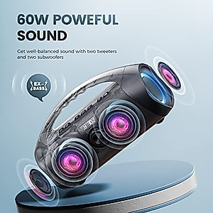 Bluetooth Speaker, 60W(80W Peak) Booming Bass with Subwoofer, IPX7 Waterproof, Beat-Driven Lights, Power Bank, Gifts for Men Dad, Dazzling Boom Wireless Portable Loud Speakers for Outdoor/Party/Beach
