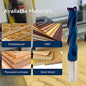 Spiral CNC Router Bits 1/2 inch Shank Square End Mill Extra Long (4 inch Total Length) 3 Fluter Up Cut Solid Carbide Milling Tool with Nano Blue Coating for Wood Mortises Carving