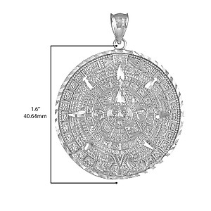 .925 Sterling Silver Round Aztec Mayan Calendar Charm Pendant - 40.64 Millimeters